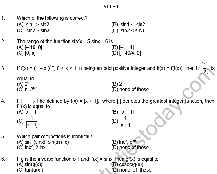 JEE Mathematics Relation and Functions MCQs Set B with Answers